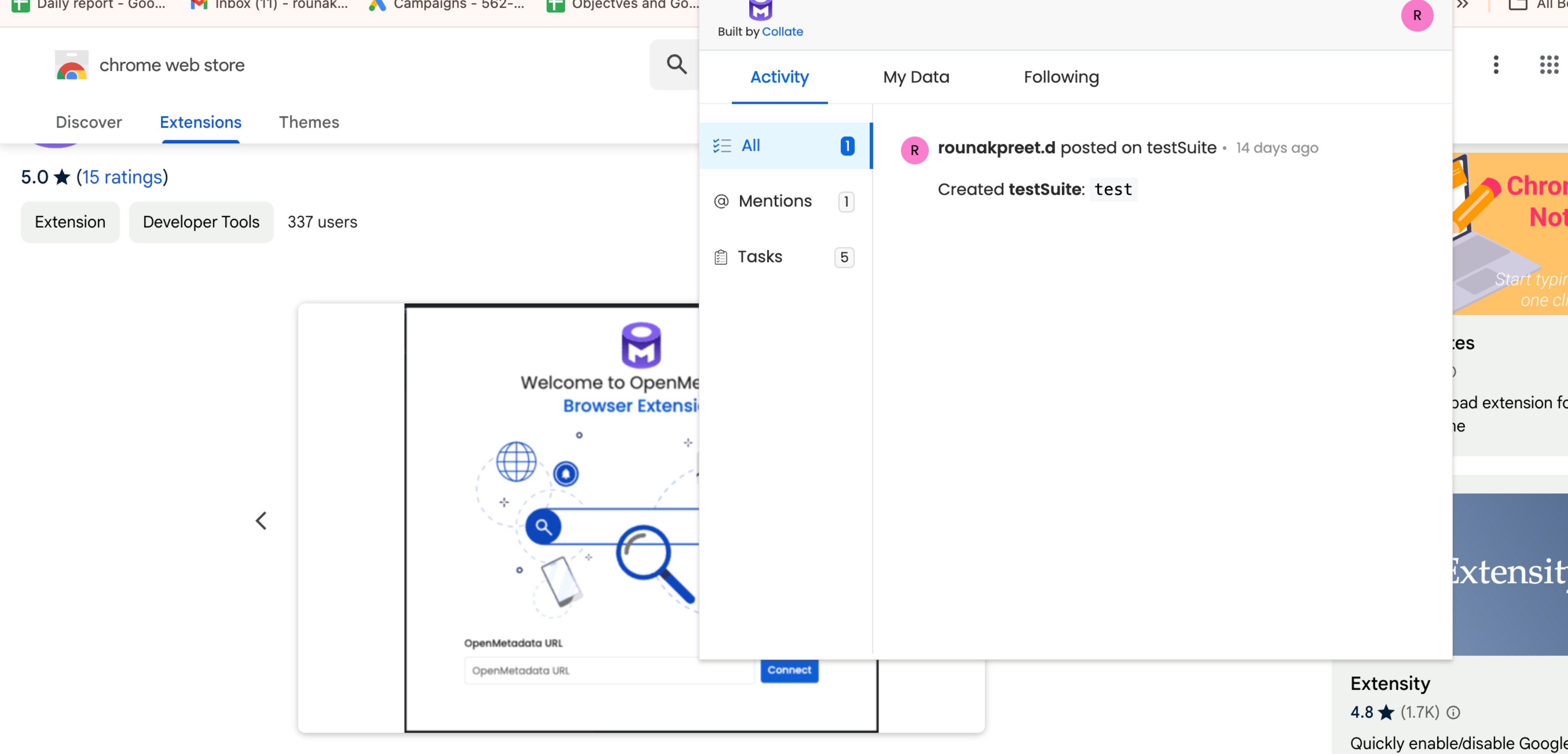 View tasks & add comment directly from the extension